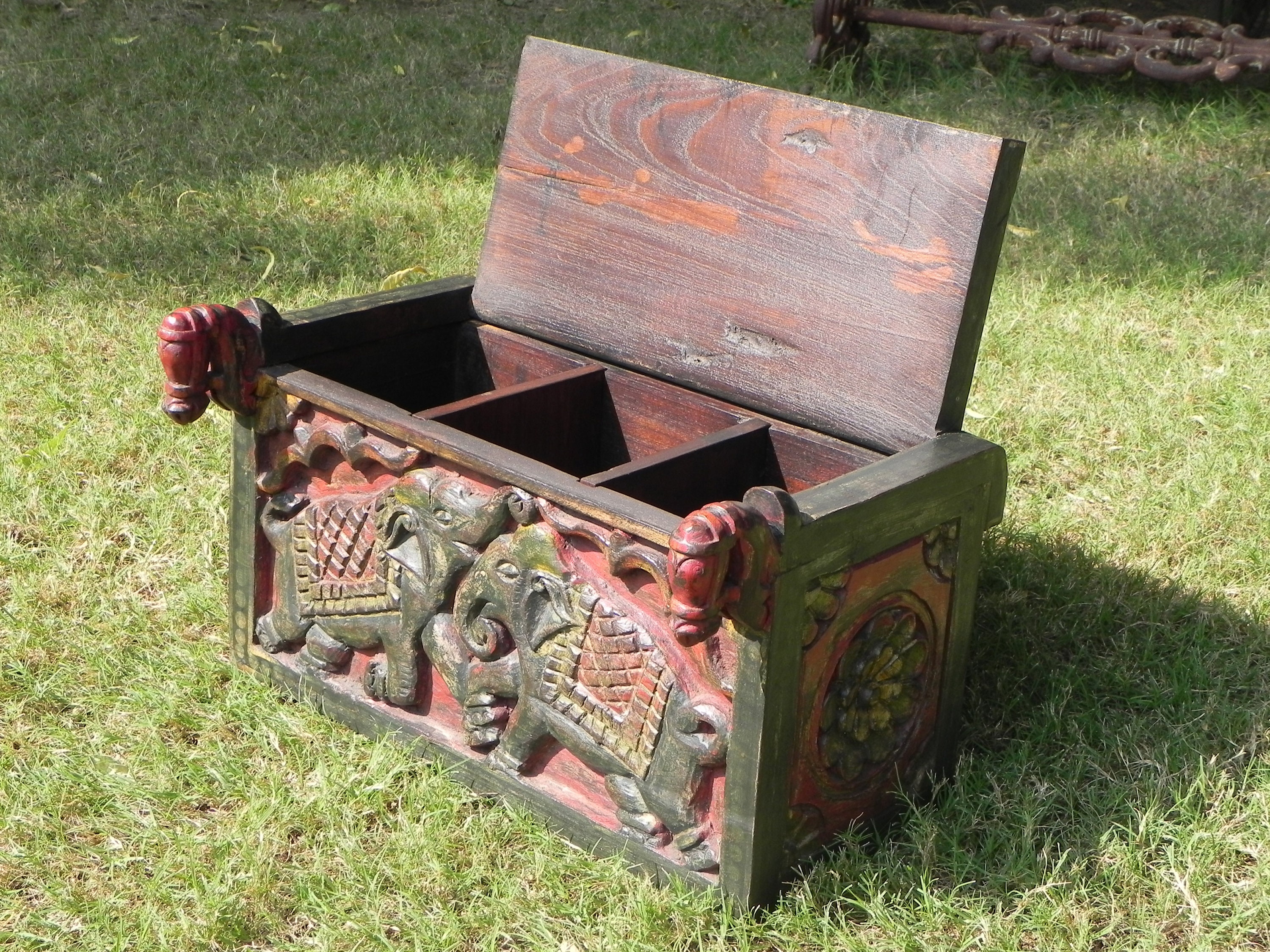 Vintage Indian Hand Carved Trunk Box, South Indian Box, Vintage Wooden ...