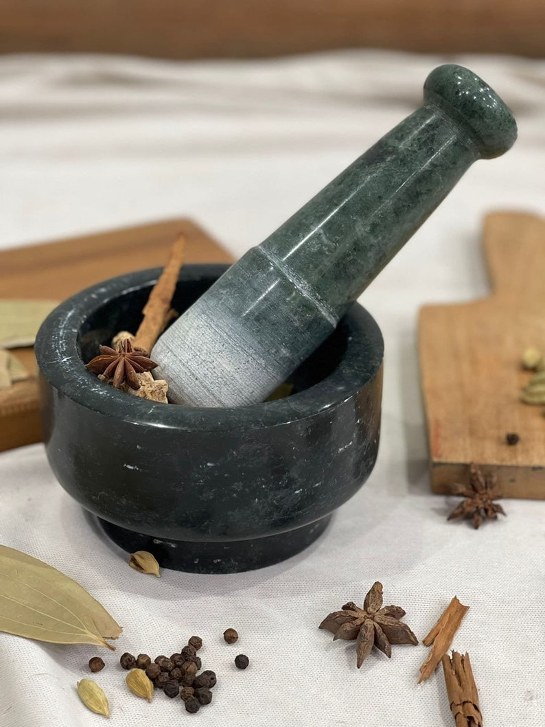 Marble Mortar and Pestle, Green and Black Marble Mortar Pestle, Hamam ...