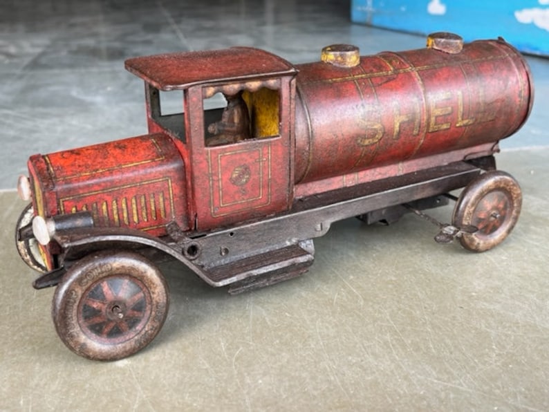 Rare Vintage Wind up Distler Shell JD1614 Litho Tin Truck Toy Germany ...