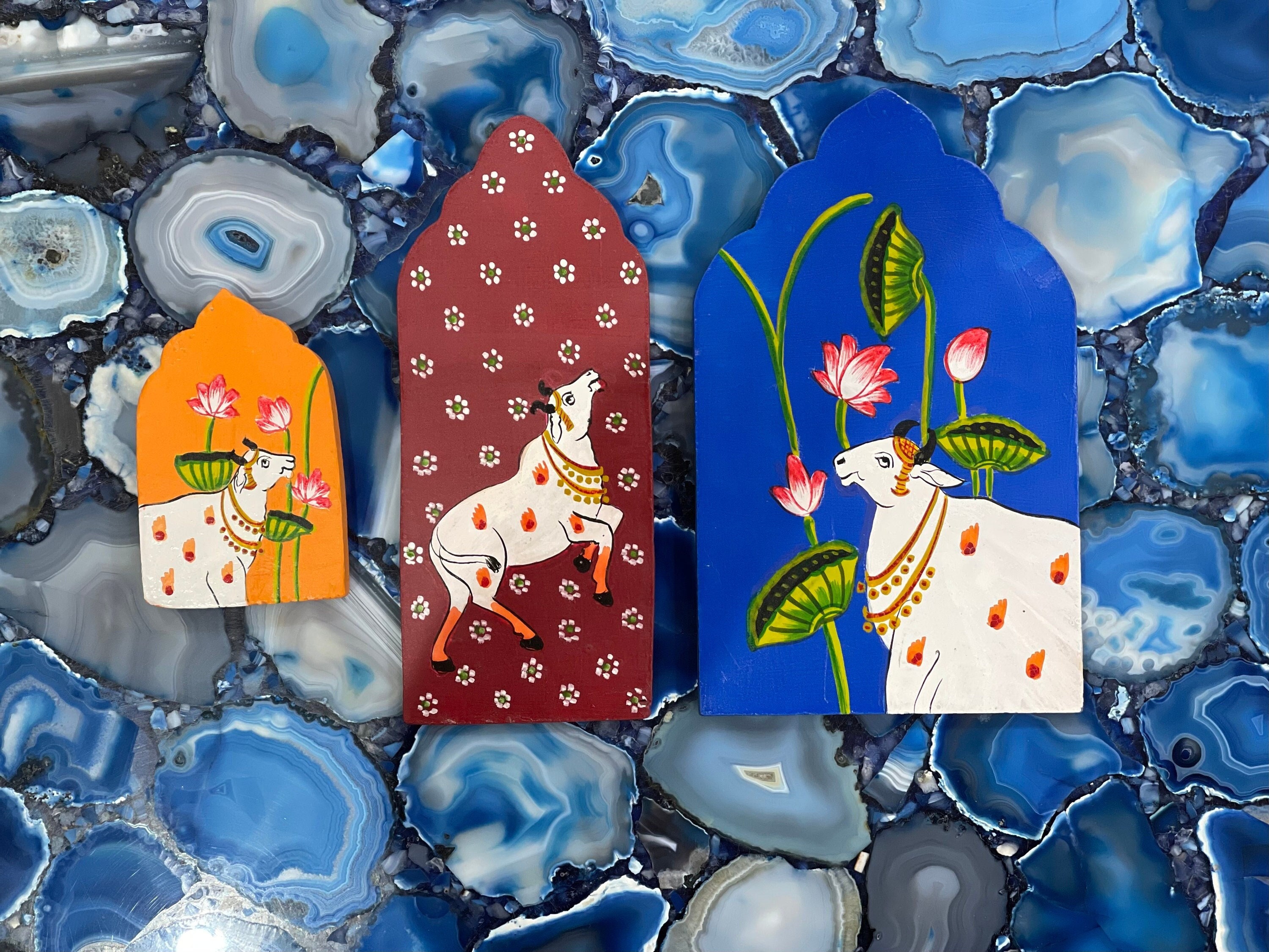 Hand Painted Pichwai Wall Panels Set of 3 Pieces, Kamdhenu Cow Pichwai ...