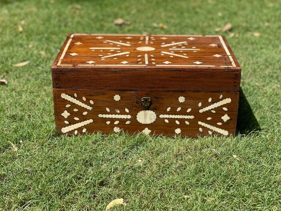Wooden Carved Teak Wood Table Box /table With Bone Inlay/ - Etsy