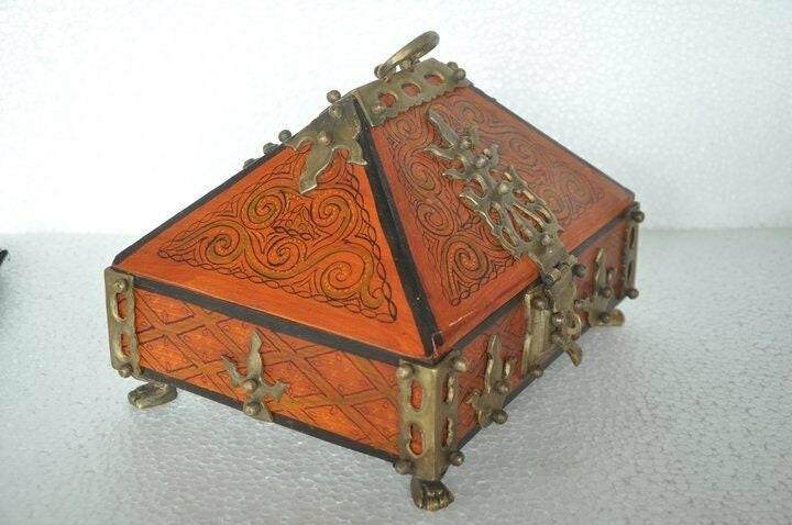 Wooden Hand Painted Orange Kerala Box/ Red Nettor Petti Jewellery Box ...