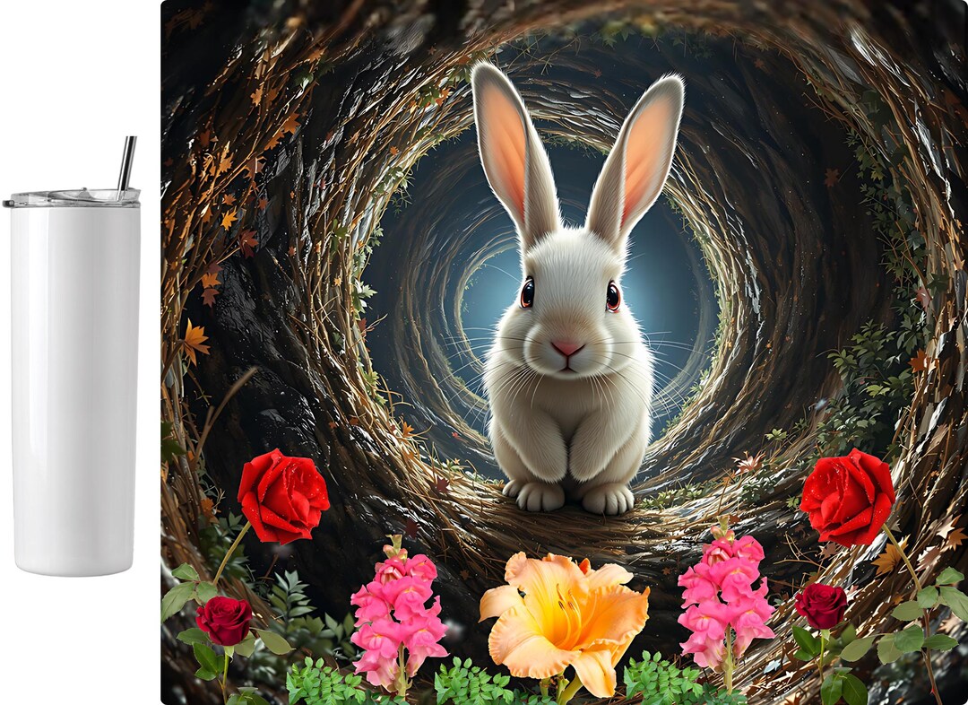 Bunny in a Floral Rabbit Hole PNG 20oz Tumbler Digital Download 2cute ...