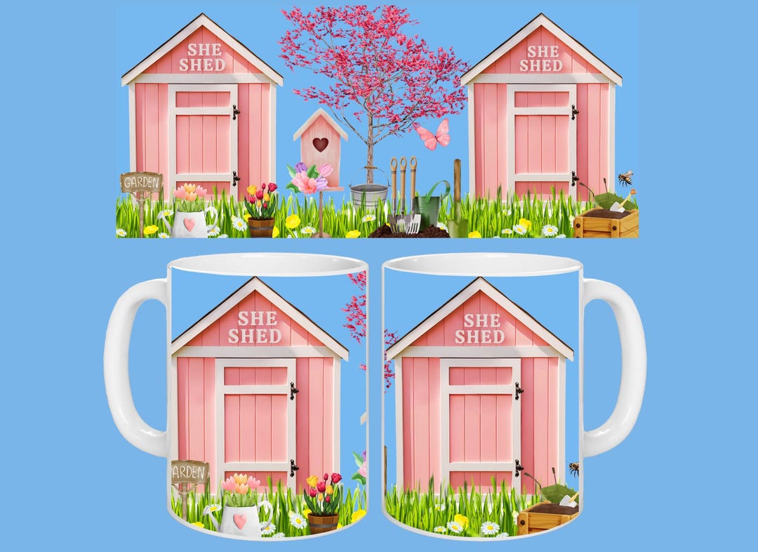 She Shed Pink Mug Design, Gardening Scene (digital Download) - Etsy