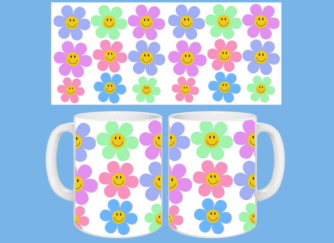 Smiley Flower Coffee Mug Design, Retro Pattern (digital Download) - Etsy