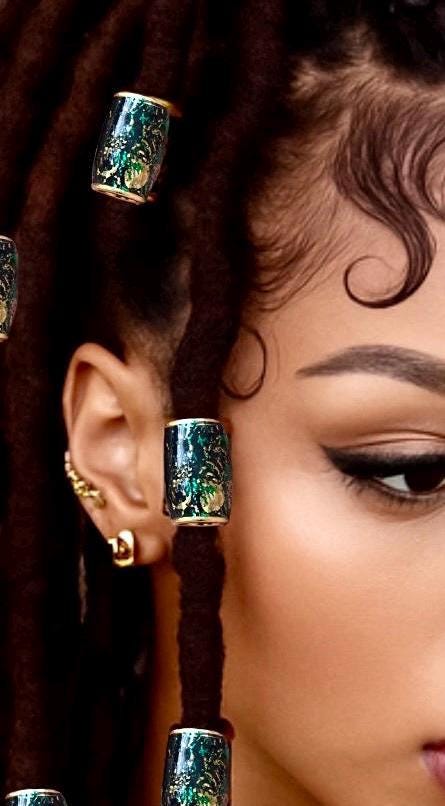 Dichroic Dreadlock Beads: Emerald Green & Gold Loc Jewelry - Etsy