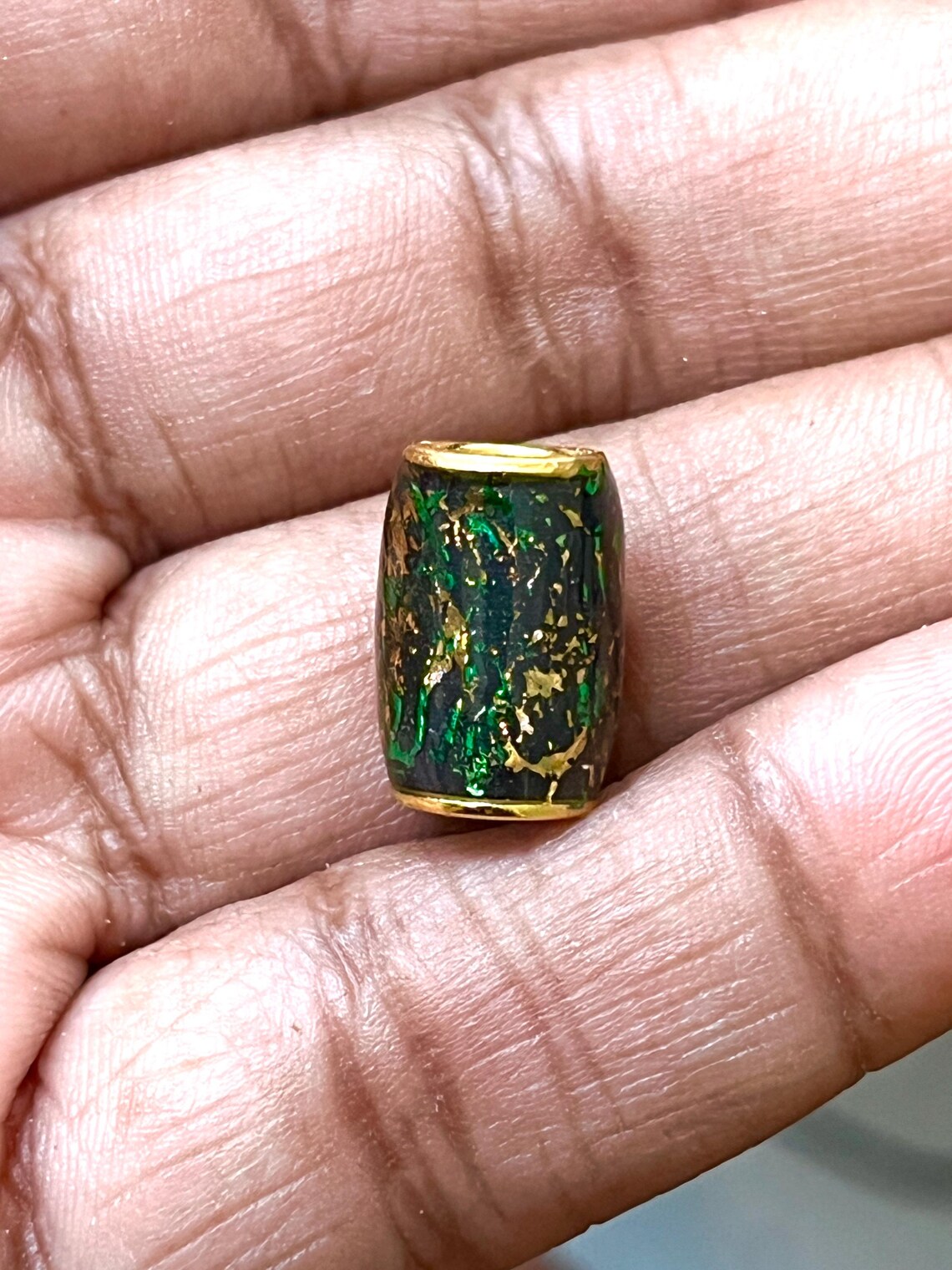 Dichroic Dreadlock Beads: Emerald Green & Gold Loc Jewelry - Etsy