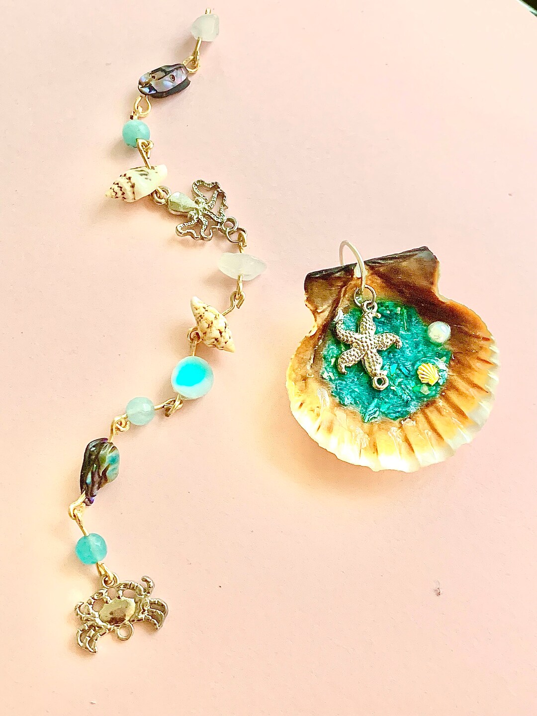 Beach Beaded Hair Extension and Shell Loc Ring Set, Beach Themed Gift ...