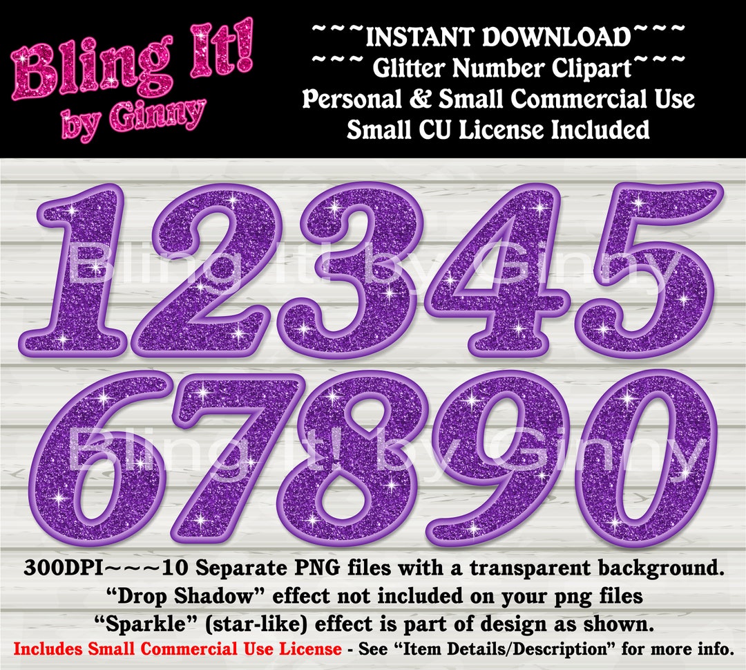 Purple Glitter Number Clipart With Sparkle Effect Graphical - Etsy