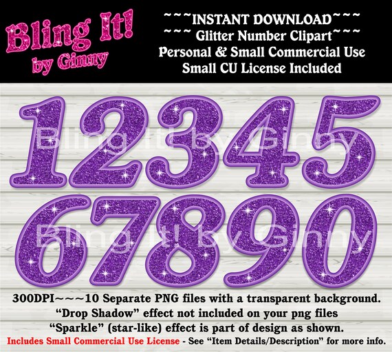 Purple Glitter Number Clipart With Sparkle Effect Graphical - Etsy