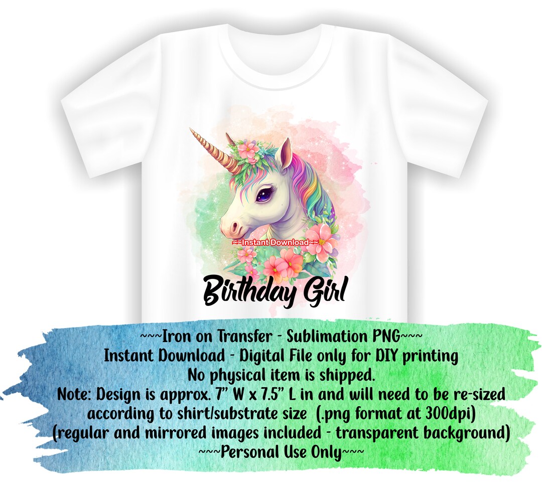 Unicorn Birthday Sublimation Png, Iron on Transfer, Birthday Girl Shirt ...