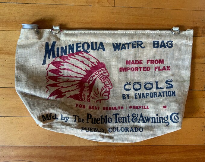 Vintage RARE Minnequa Flax Water Bag. Chief Head Desert Water Bag ...