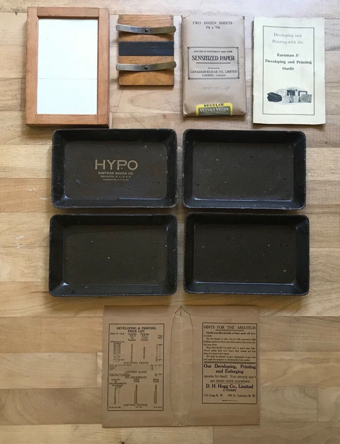 Vintage EASTMAN KODAK Printing Lot, Printing Frame, Velvet Velox Papers ...