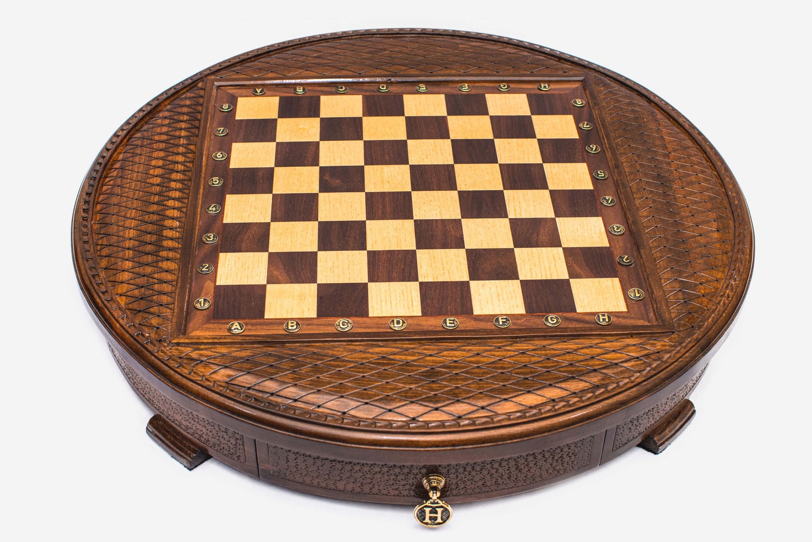 Gorgeous Big Circular Chess Set 23.6 Inch. Walnut Wooden Chess Large ...
