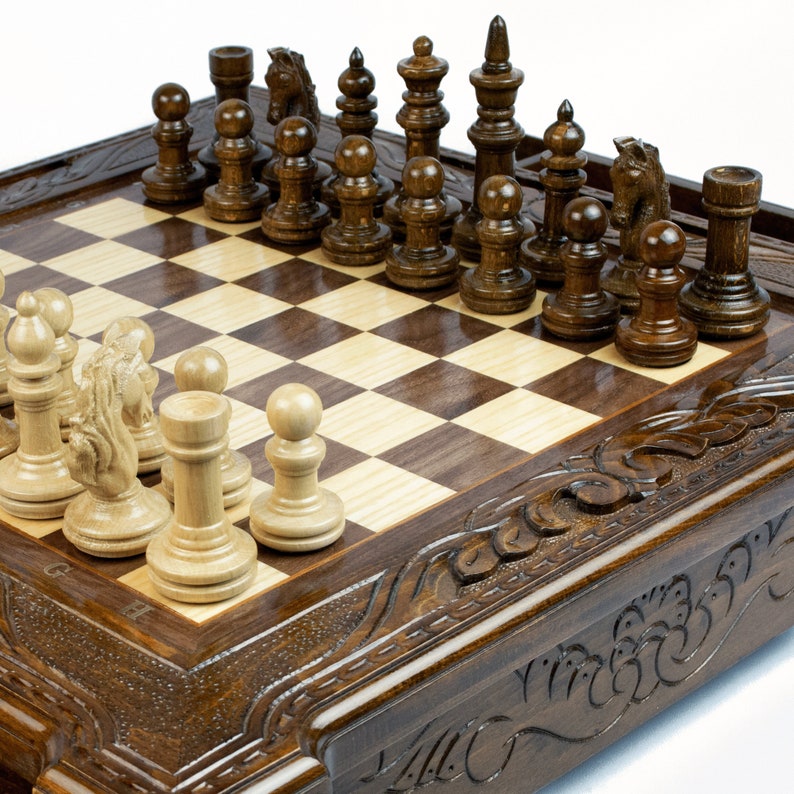 Big Chess Set With Storage Large and Premium Carved Chess Exclusive ...