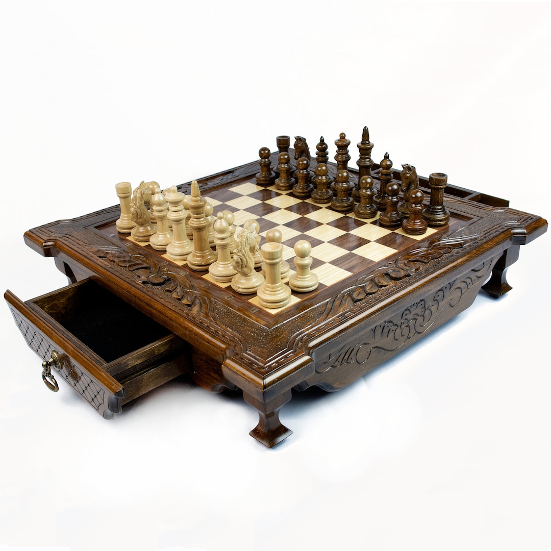 Big Chess Set With Storage Large and Premium Carved Chess Exclusive ...