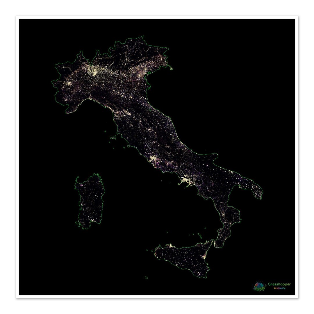Italy - Population Density Heatmap - Fine Art Print - Etsy