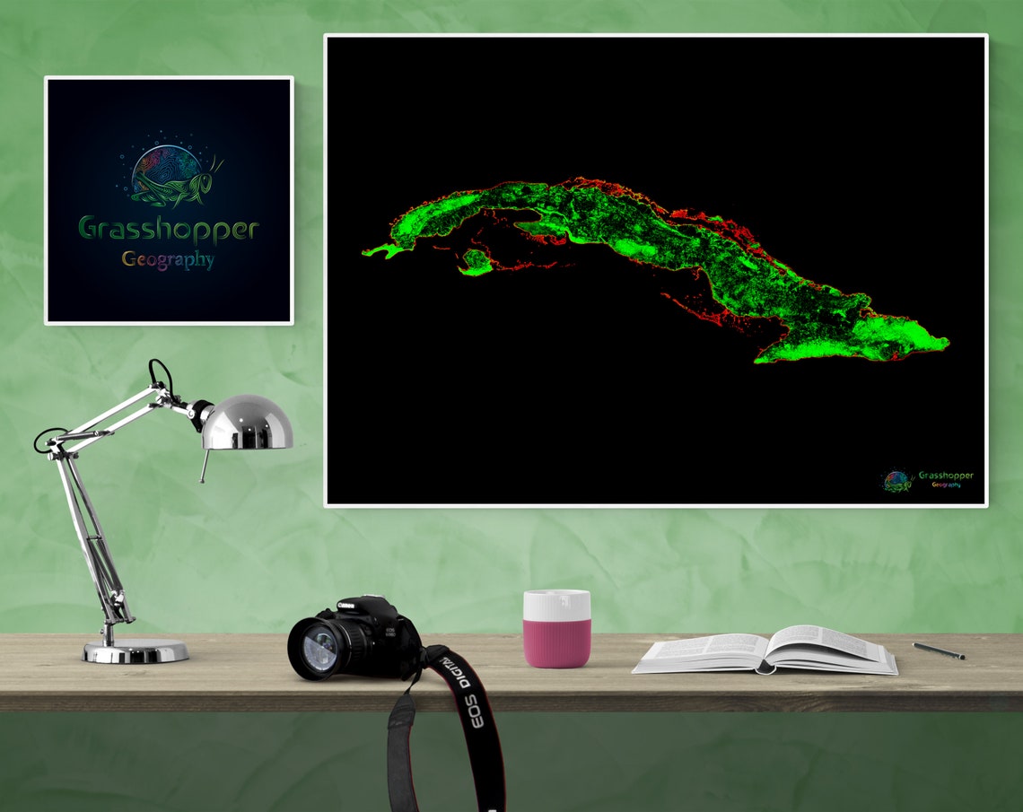 Forest Cover Map of Cuba high Resolution Digital Print Map Print, Wall ...