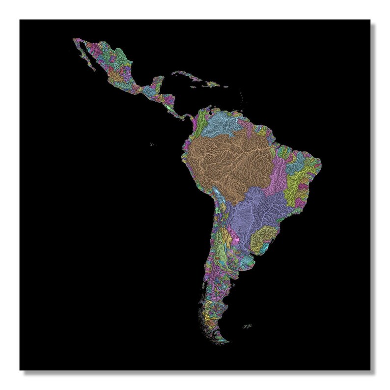 Latin America - River Basin Map, Pastel Colours - Wall Art | Watershed ...