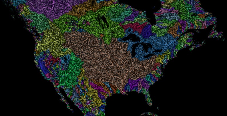 River Basins of the World in Rainbow Colours high Resolution Digital ...