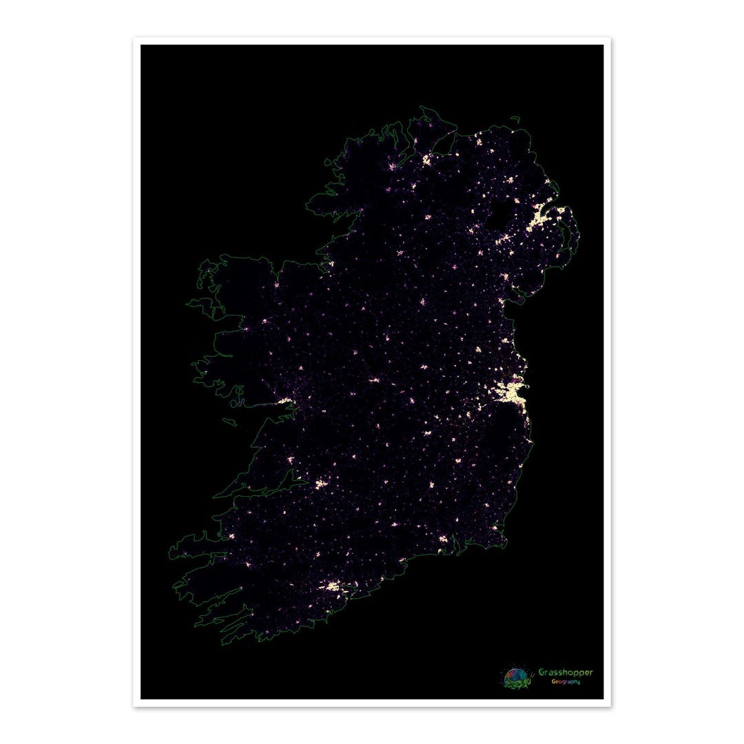 The Island of Ireland - Population Density Heatmap - Fine Art Print - Etsy
