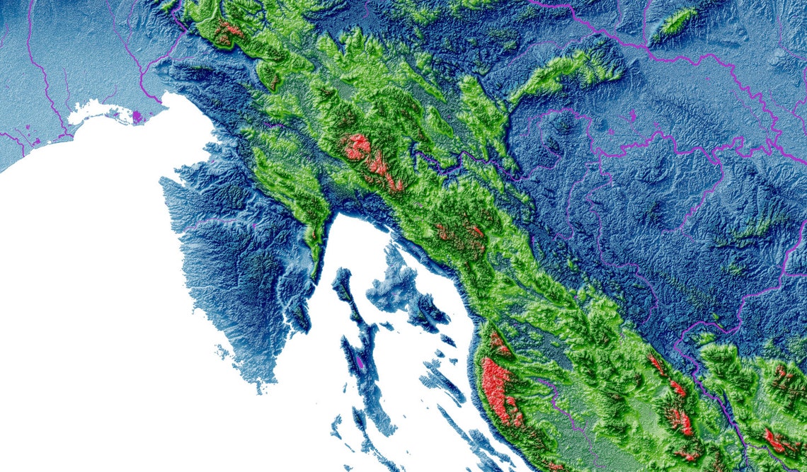 Elevation Map of the Alps high Resolution Digital Print, Map Print ...