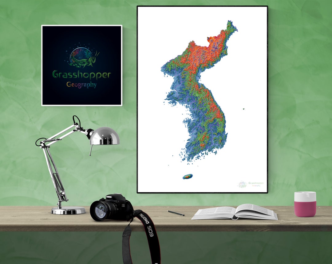 Elevation Map of Korea high Resolution Digital Print, Map Print, Wall ...