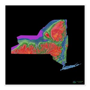 New York - Elevation Map, Black - Fine Art Print - Etsy