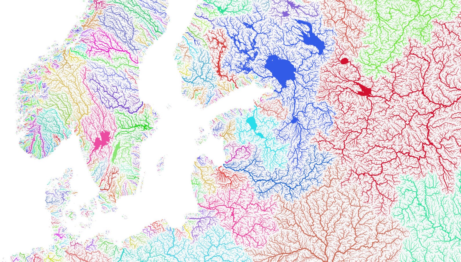 River basins of Europe in rainbow colours high resolution | Etsy