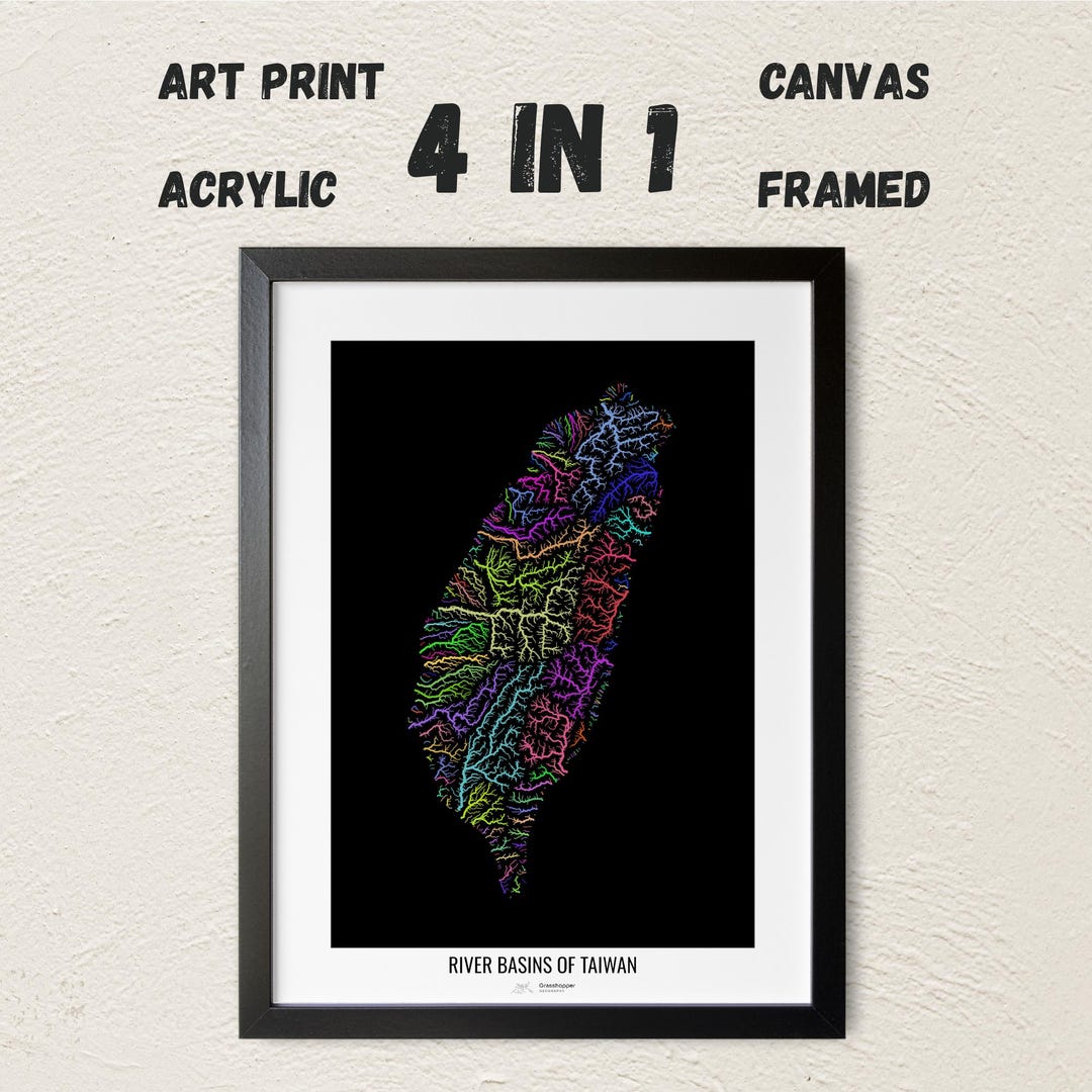 Taiwan - River Basin Map, Rainbow Colours - Wall Art - Etsy