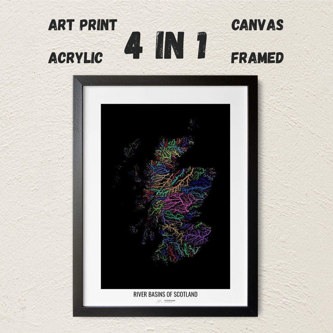 Scotland - River Basin Map, Rainbow Colours - Wall Art - Etsy