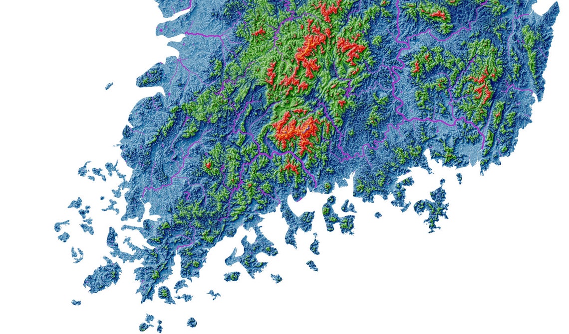 Elevation Map of Korea high Resolution Digital Print, Map Print, Wall ...