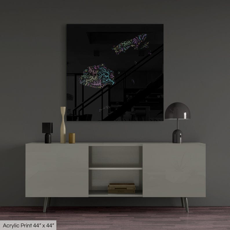 Fiji - River Basin Map, Pastel Colours - Wall Art - Etsy