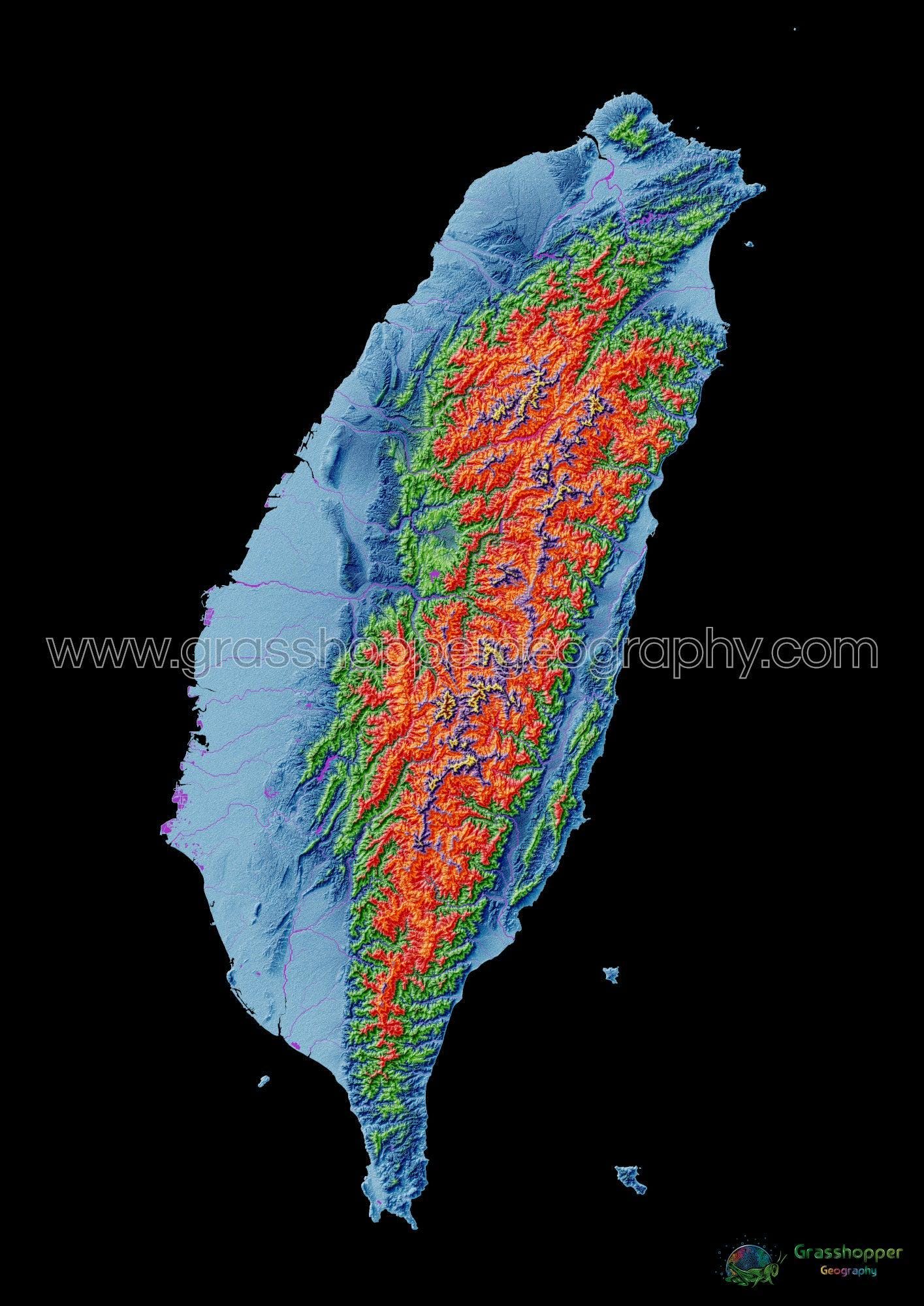 Taiwan - Elevation Map, Black - Fine Art Print - Etsy