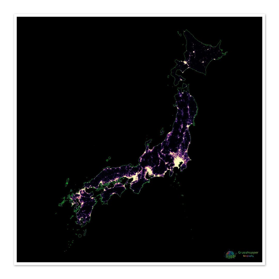 Japan - Population Density Heatmap - Fine Art Print - Etsy