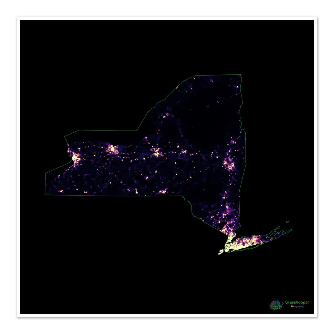 New York - Population Density Heatmap - Fine Art Print - Etsy