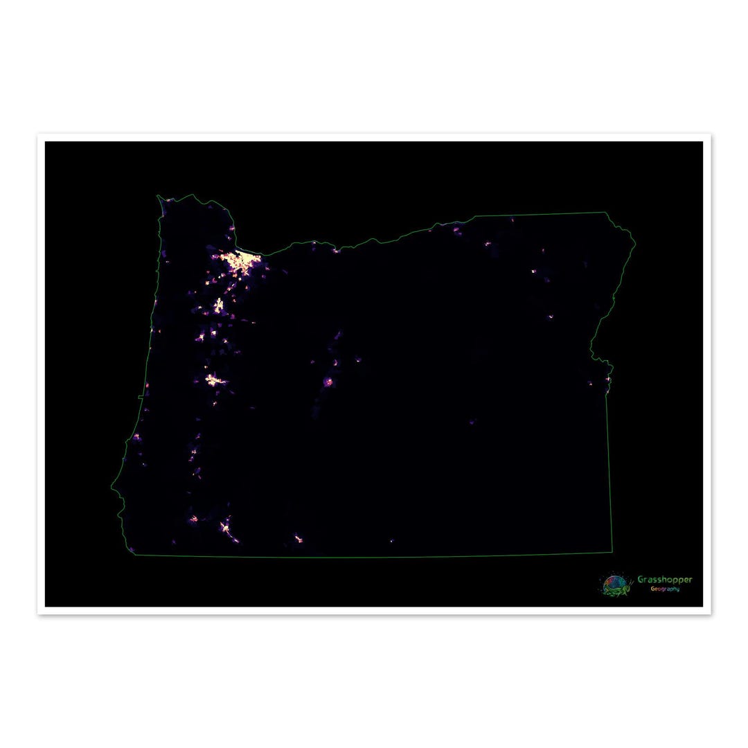 Oregon - Population Density Heatmap - Fine Art Print - Etsy UK