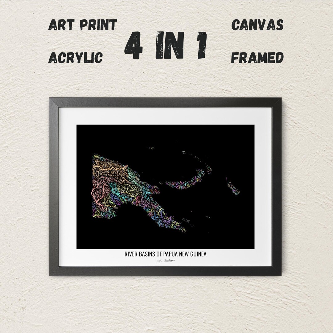 Papua New Guinea - River Basin Map, Pastel Colours - Wall Art - Etsy