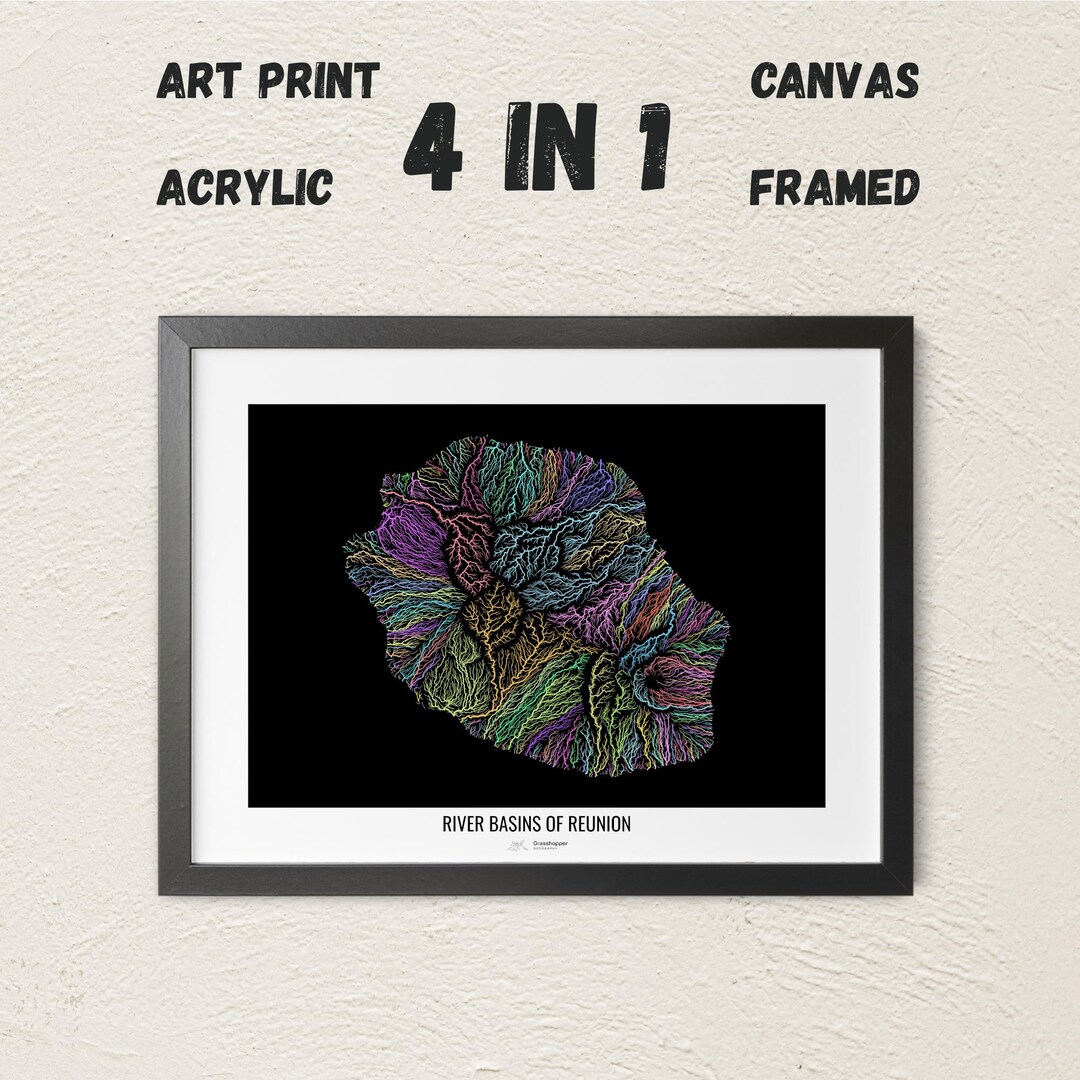 Reunion - River Basin Map, Pastel Colours - Wall Art - Etsy