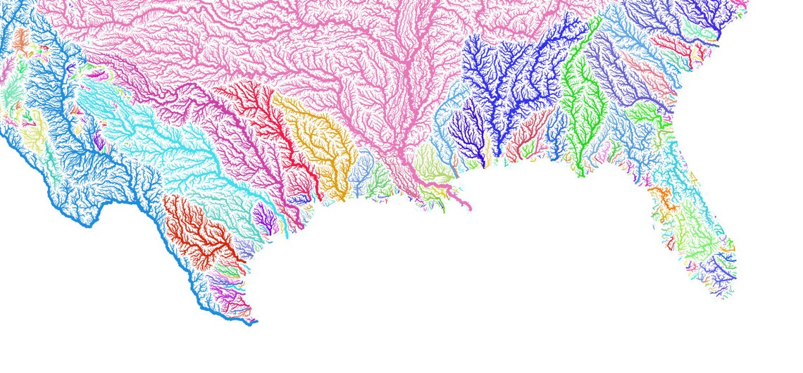 River Basins of the US in Rainbow Colours high Resolution Digital Print ...