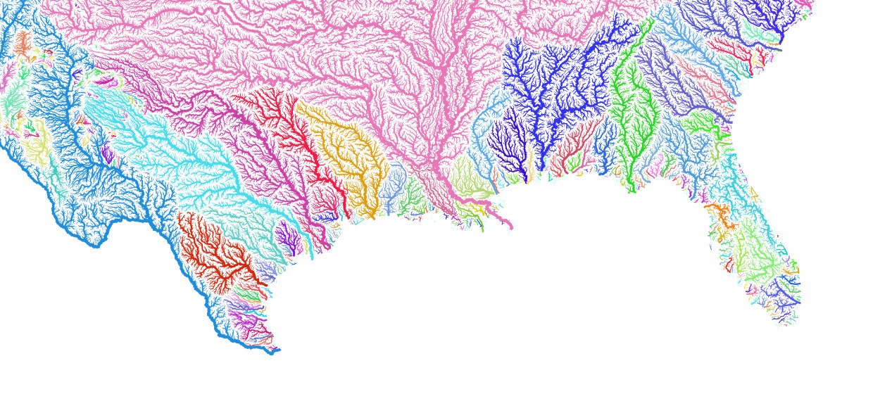 River Basins of the US in Rainbow Colours high Resolution Digital Print ...