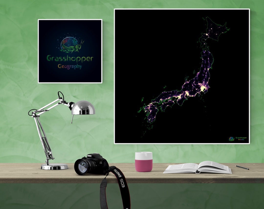 Population Density Heatmap of Japan high Resolution Digital Print Map ...