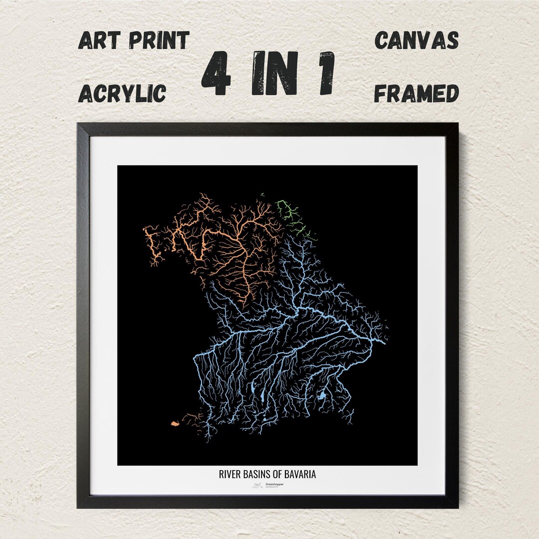 Bavaria - River Basin Map, Pastel Colours - Wall Art - Etsy