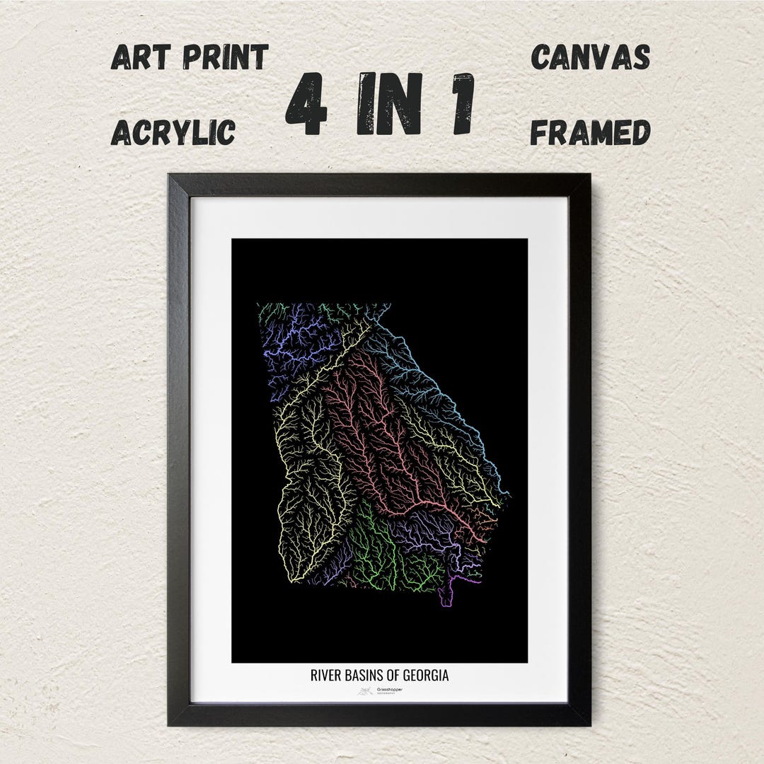 Georgia - River Basin Map, Pastel Colours - Wall Art - Etsy UK