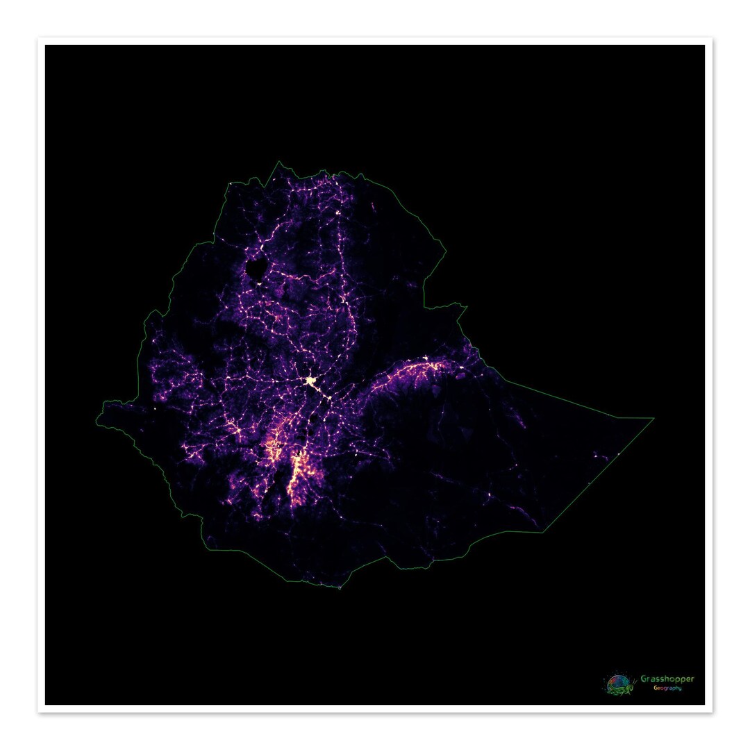 Ethiopia - Population Density Heatmap - Fine Art Print - Etsy