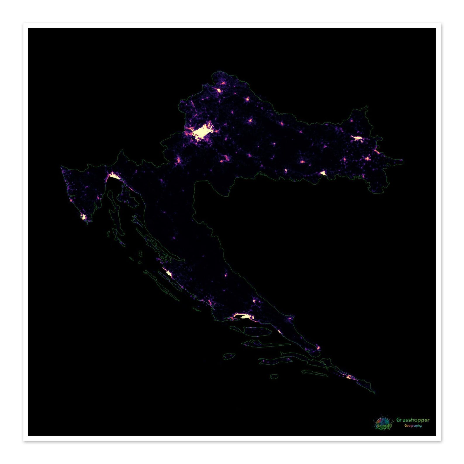 Croatia - Population Density Heatmap - Fine Art Print - Etsy