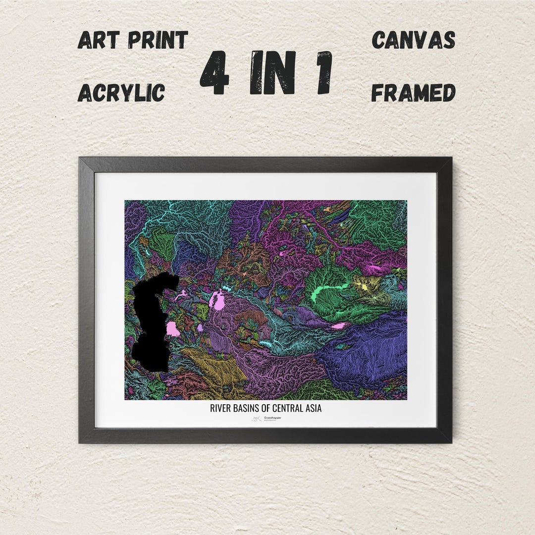 Central Asia - River Basin Map, Pastel Colours - Wall Art - Etsy