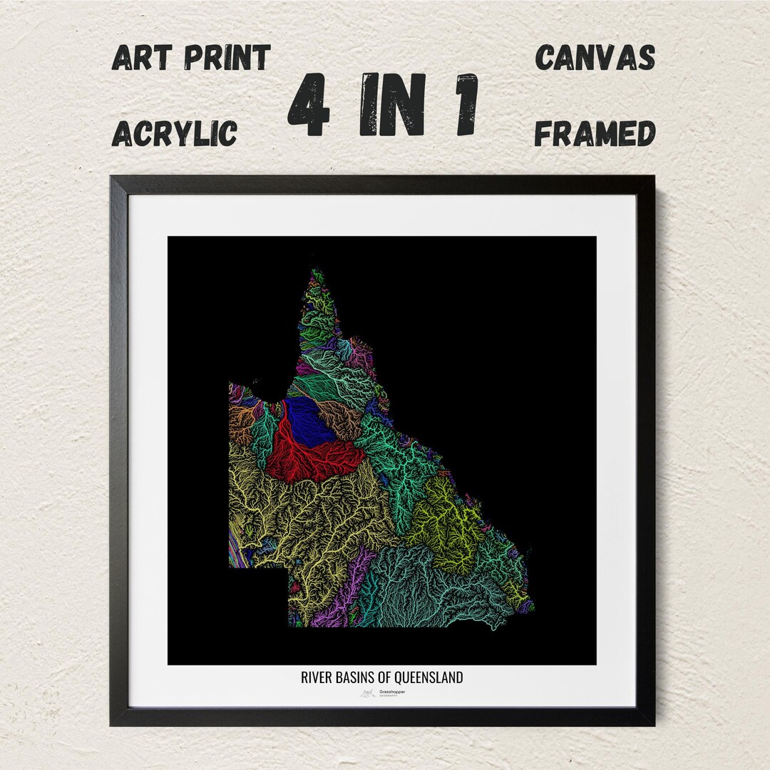 Queensland - River Basin Map, Rainbow Colours - Wall Art - Etsy