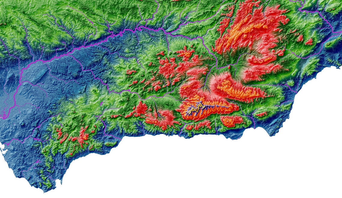 Elevation Map of Spain high Resolution Digital Print Map - Etsy