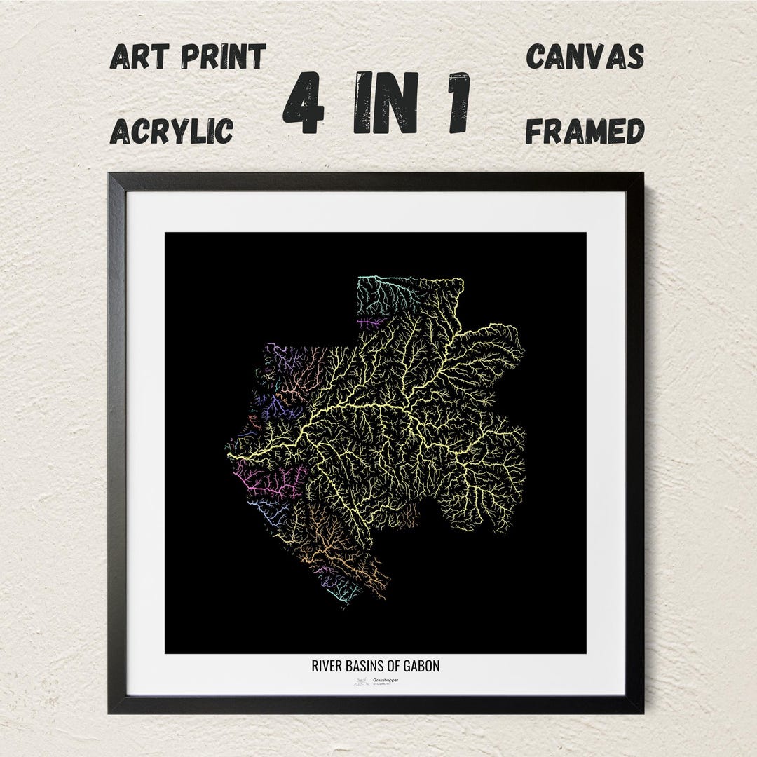 Gabon - River Basin Map, Pastel Colours - Wall Art - Etsy